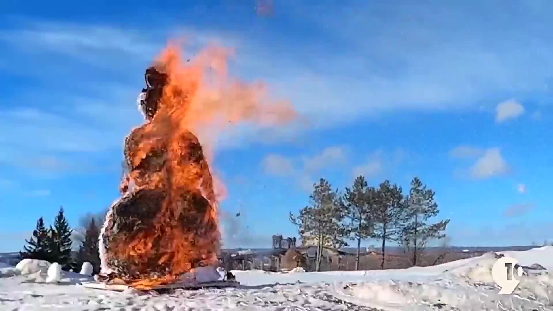 Annual burning of the snowman in The Soo to say goodbye to winter ...